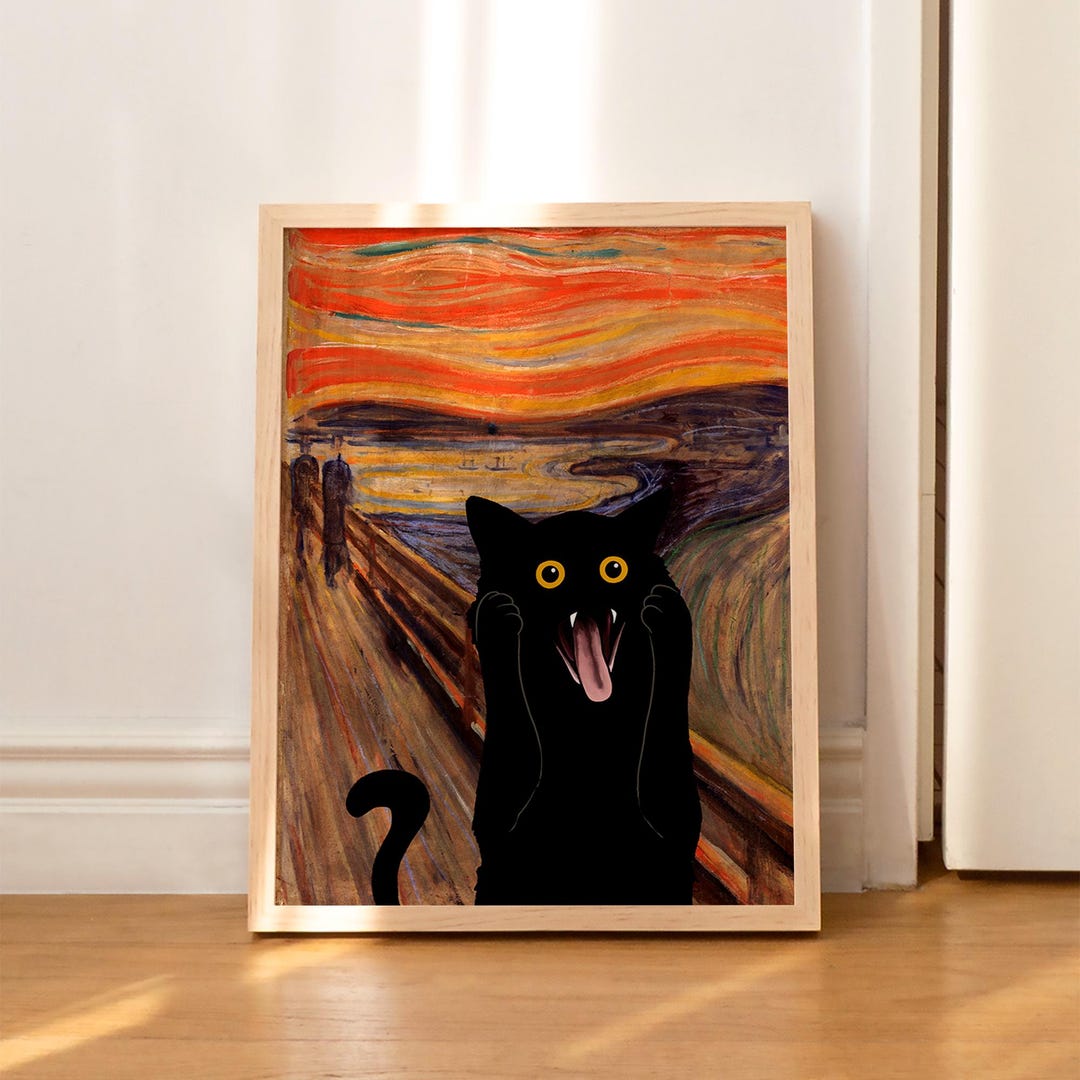 Poster chat The Scream Cat impression peinture originale portrait de ...