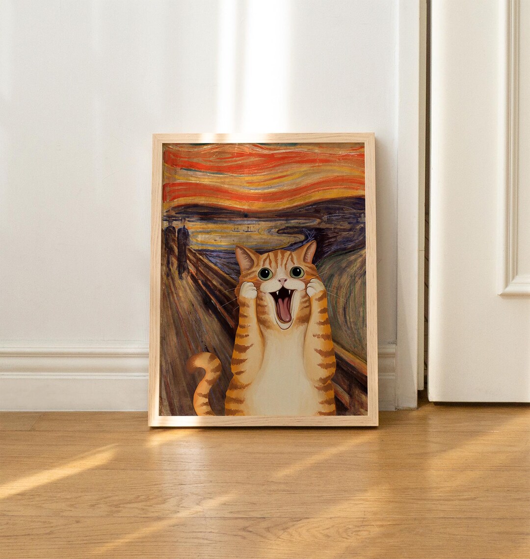 Cat Poster the Scream Cat Print Original Painting Cat Portrait Unique ...
