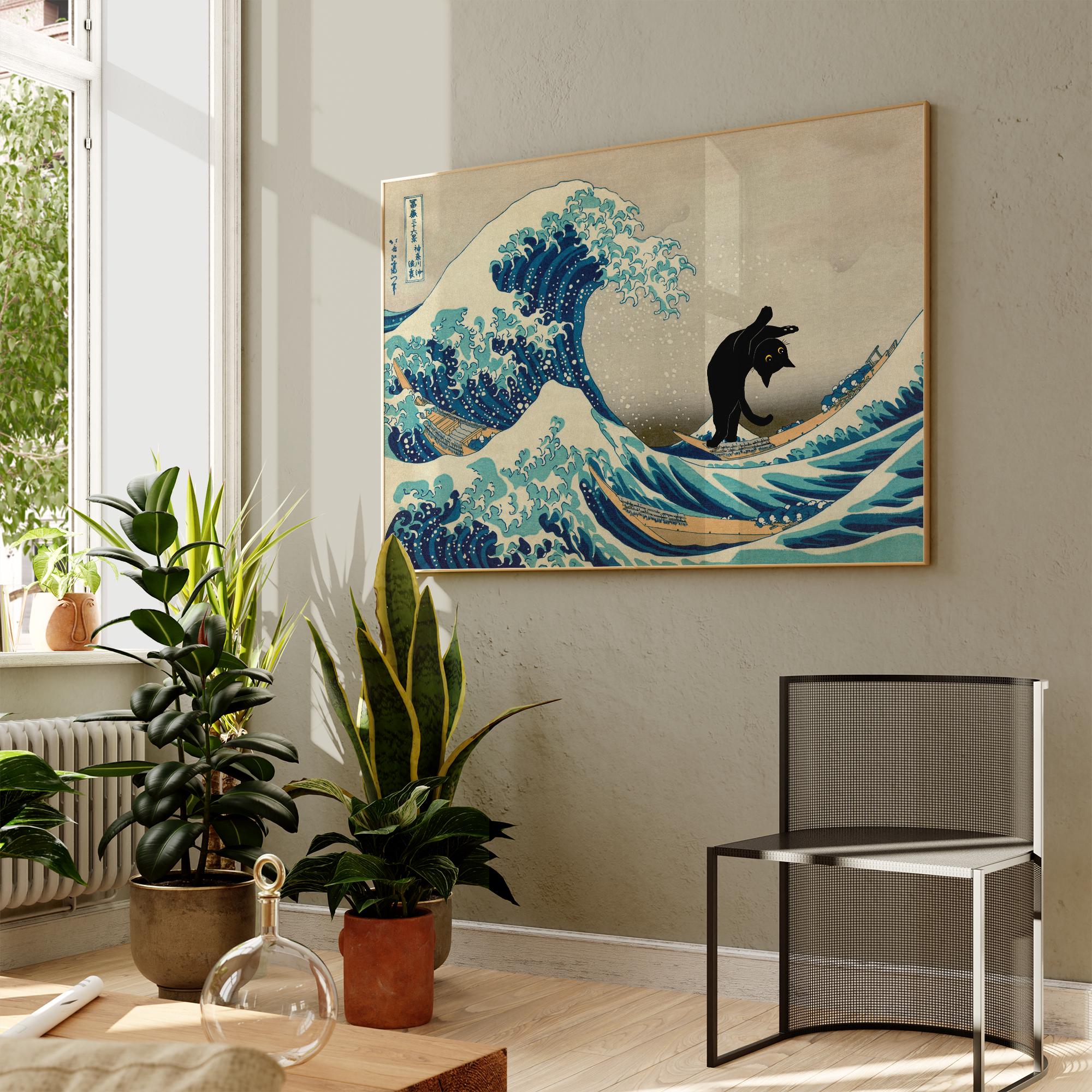 Cat Poster the Great Wave Cat Famous Painting With Cats Funny Print ...