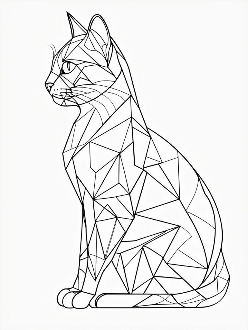 Abstract Geometric Cat Line Art | Minimalist Wall Art | Digital ...