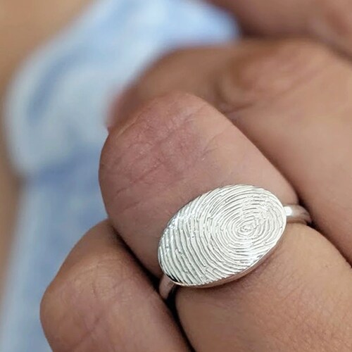 Oval Fingerprint Ring Sterling Silver Band Image of a - Etsy