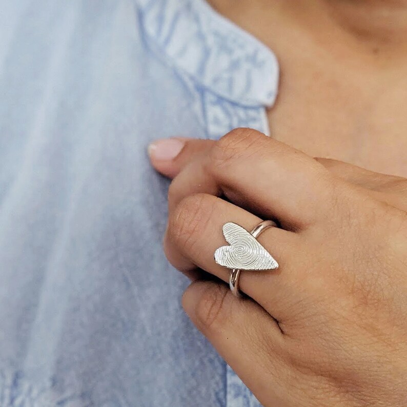 Silver Fingerprint Heart Ring - Etsy