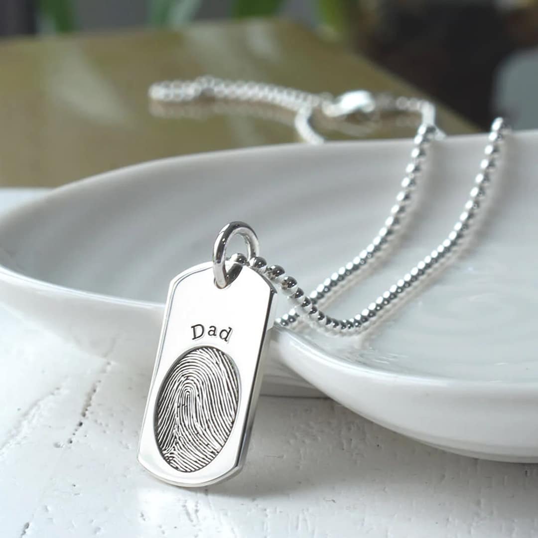 Silver Fingerprint Dog Tag Necklace - Etsy