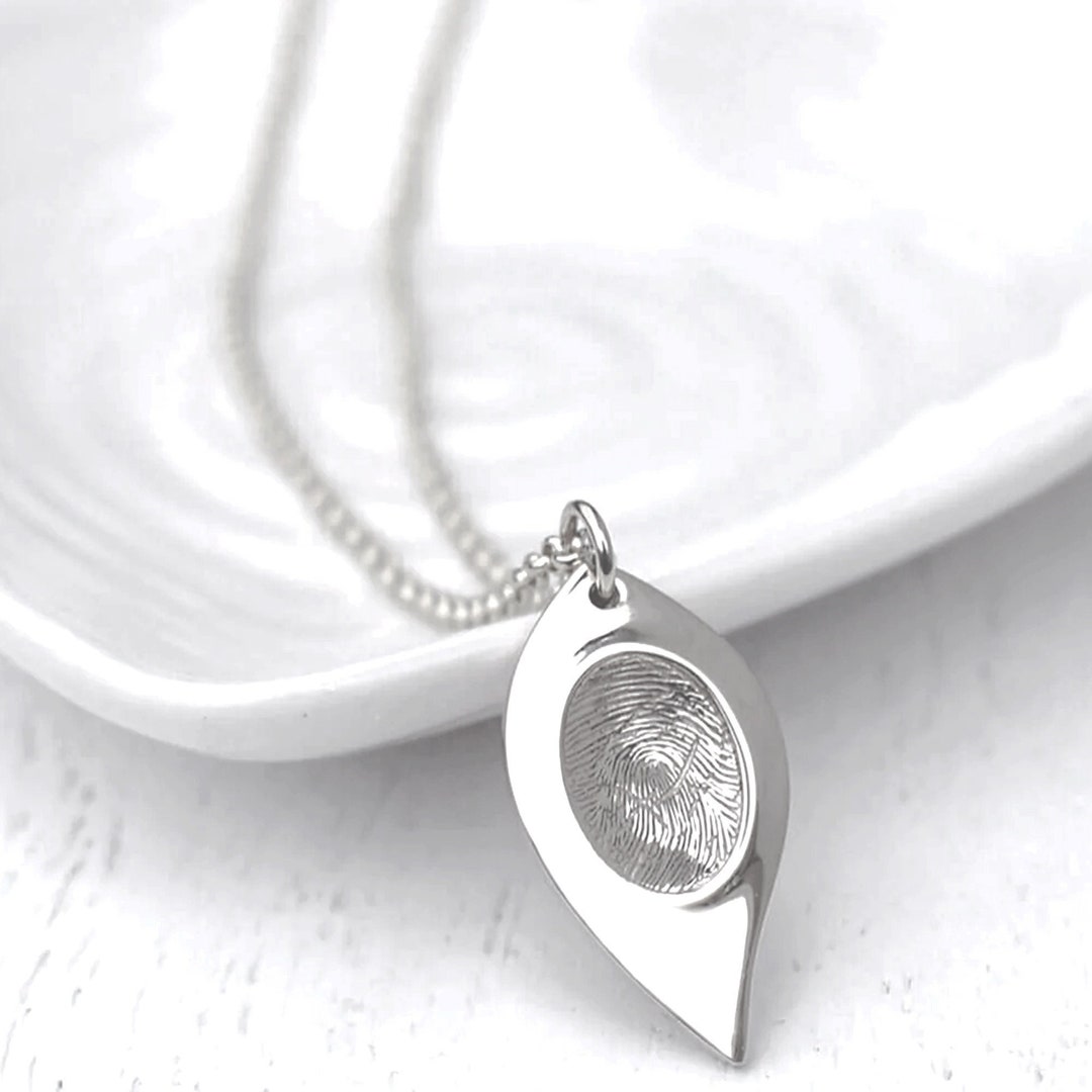 Silver Leaf Fingerprint Charm Necklace - Etsy