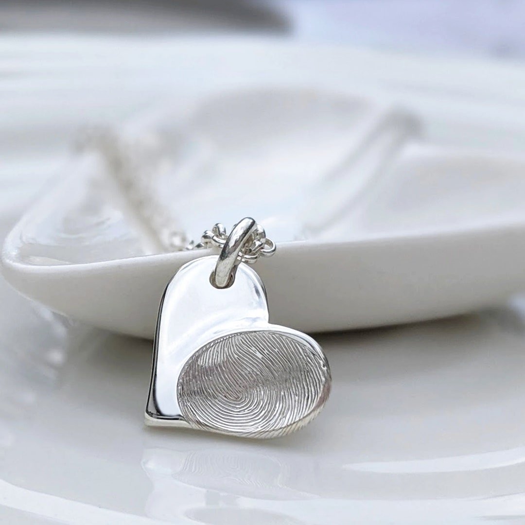 Personalised Silver Fingerprint Heart Charm Necklace - Etsy