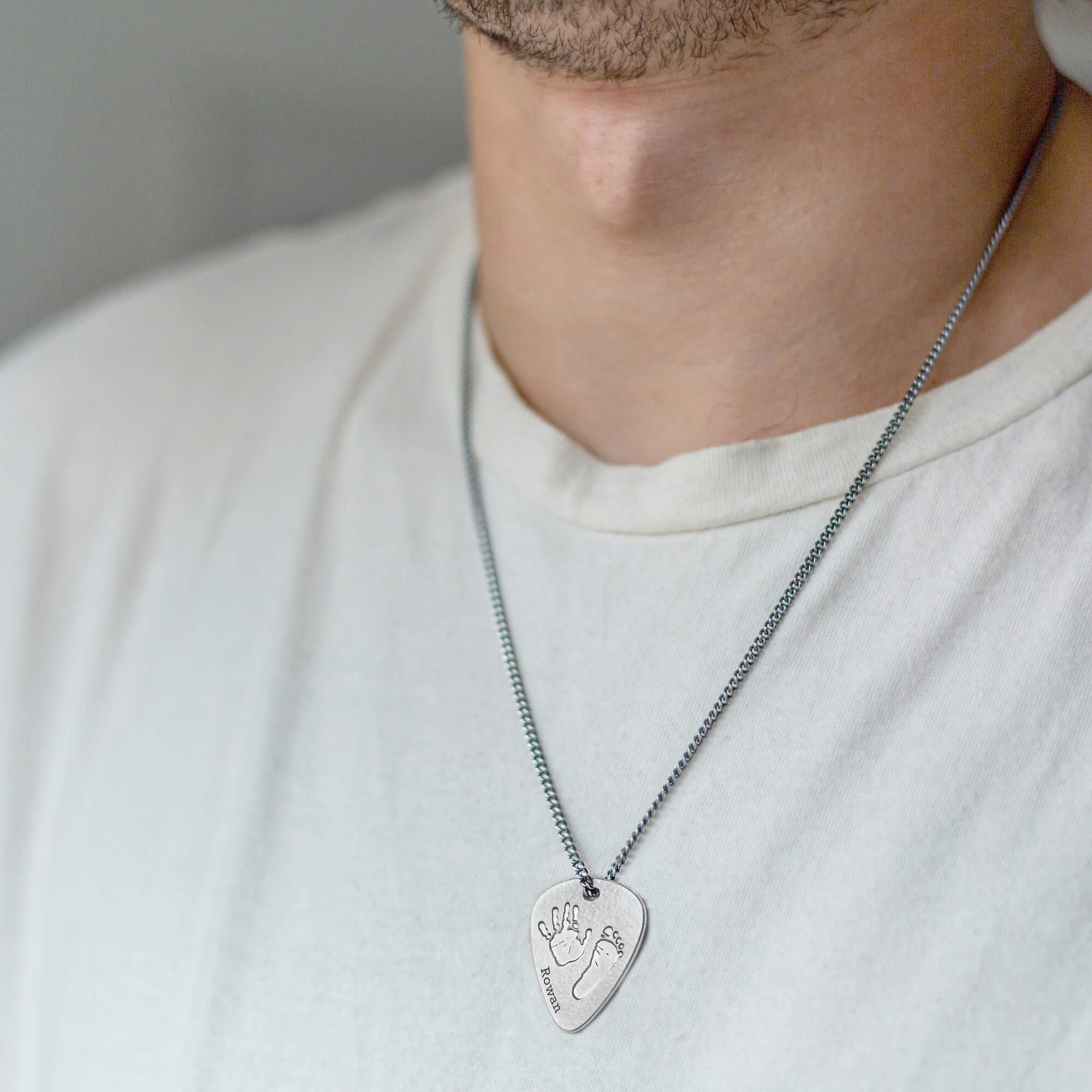 Silver Handprint and Footprint Guitar Plectrum Necklace | Etsy