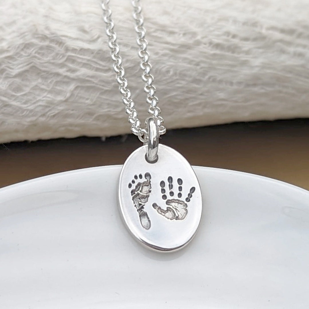 Silver Handprint & Footprint Oval Charm - Etsy