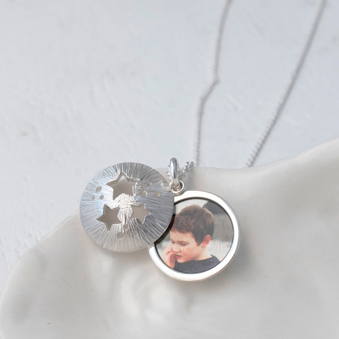 Personalised Silver Starburst Photo Swivel Locket - Etsy