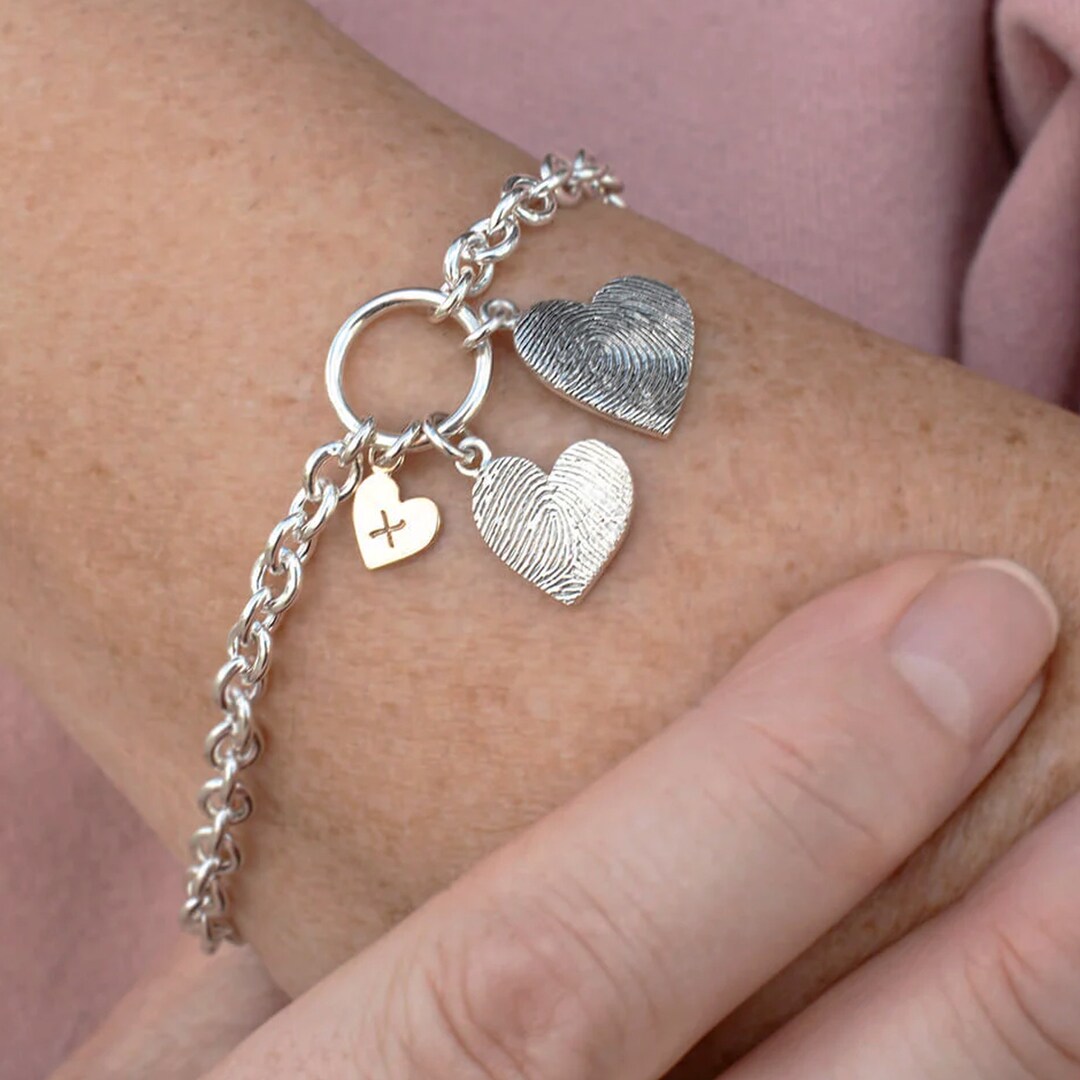 Silver and Gold Hugs and Kisses Fingerprint Charm Bracelet - Etsy UK