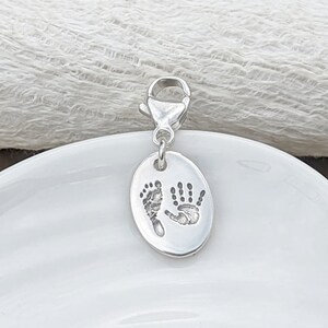 Silver Handprint & Footprint Oval Charm - Etsy