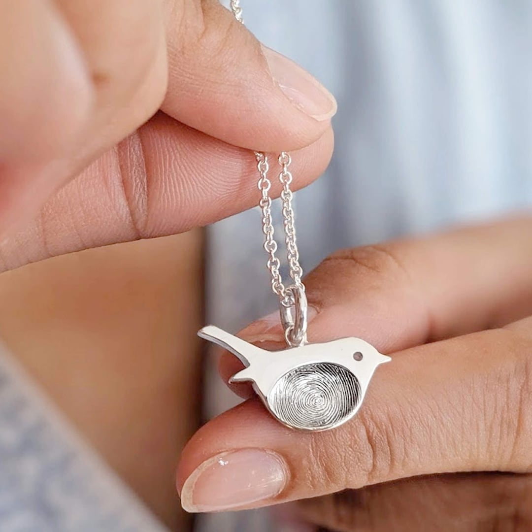 Silver Fingerprint Robin Memorial Necklace - Etsy
