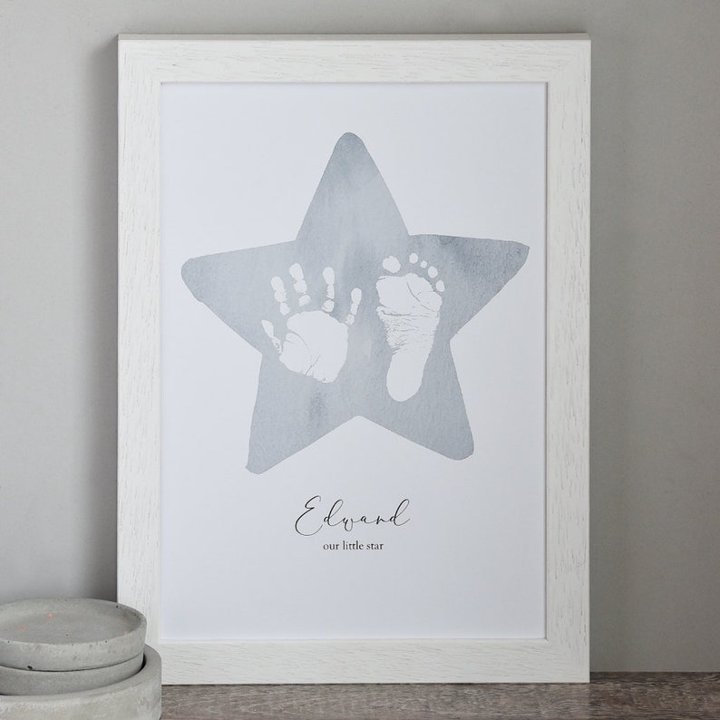 Personalised Baby Hand and Footprint Star Print New Baby | Etsy