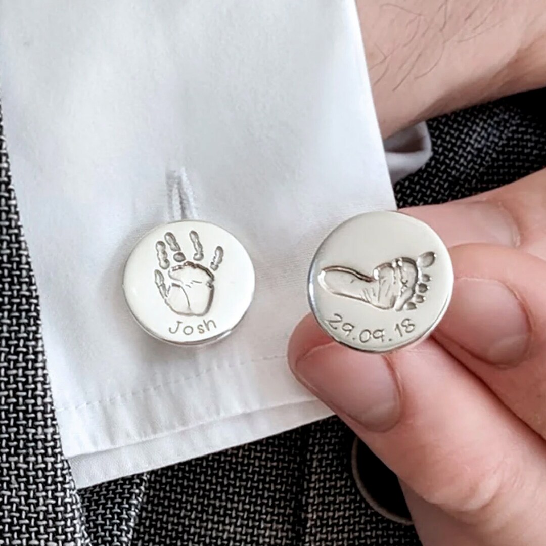 Personalised Silver Handprint and Footprint With Name Disc Cufflinks - Etsy