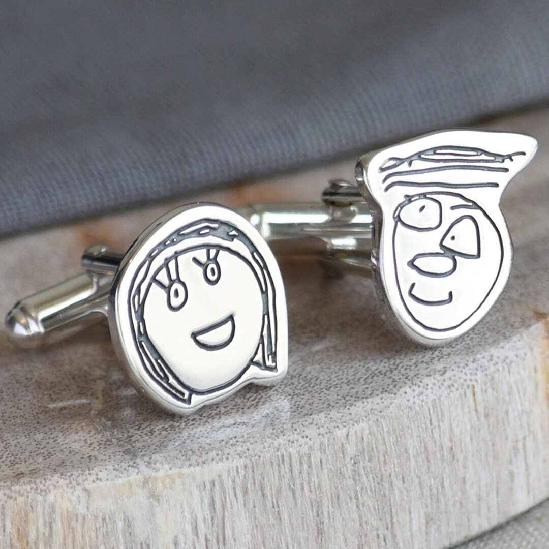 Silver Personalised Drawing Cufflinks - Your Child's Drawing in Silver ...
