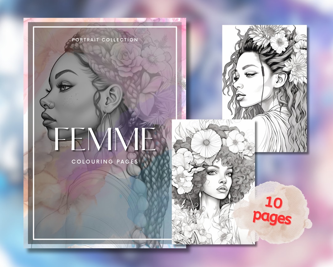 10 Female Portrait Coloring Pages, Line Art, Empowering, Instant ...