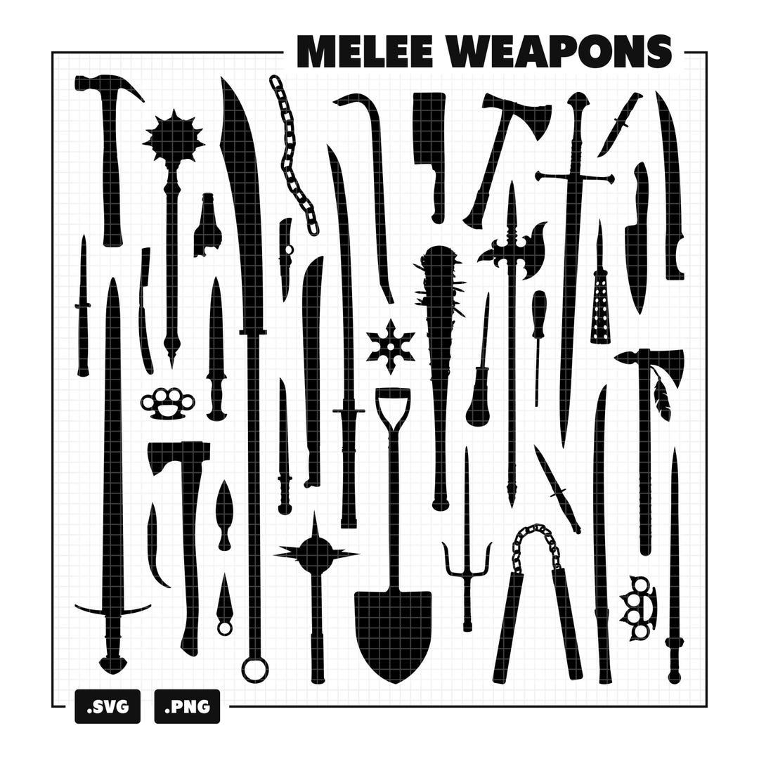 40 Detailed Melee Weapon Pictographs .SVG, .PNG Great for Crafts and ...