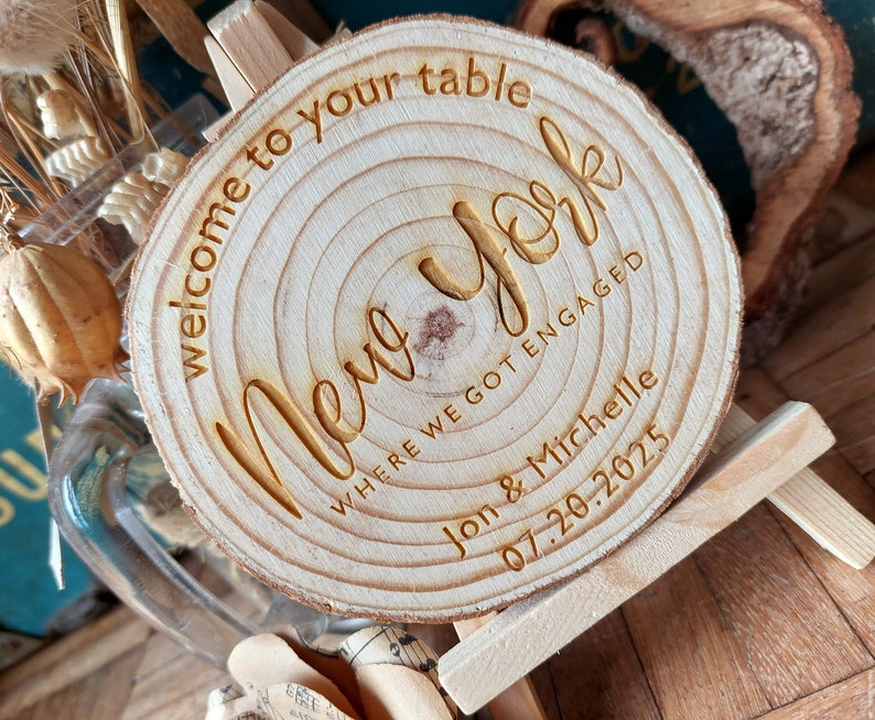Log Slice Personalised Wedding Table Name Signs With Special Moment or ...