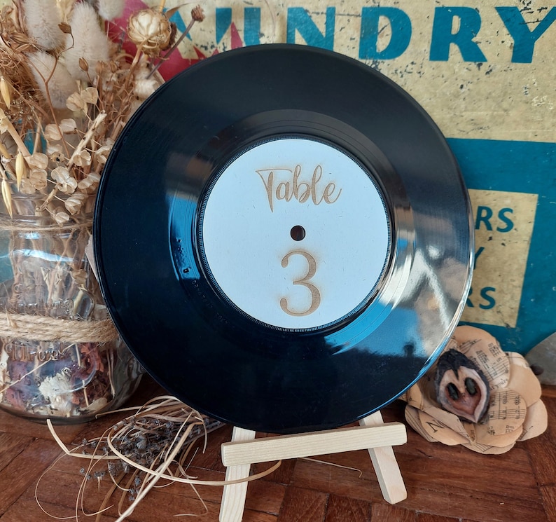 7" Record Personalised Wedding Table Number With Stand Alternative ...