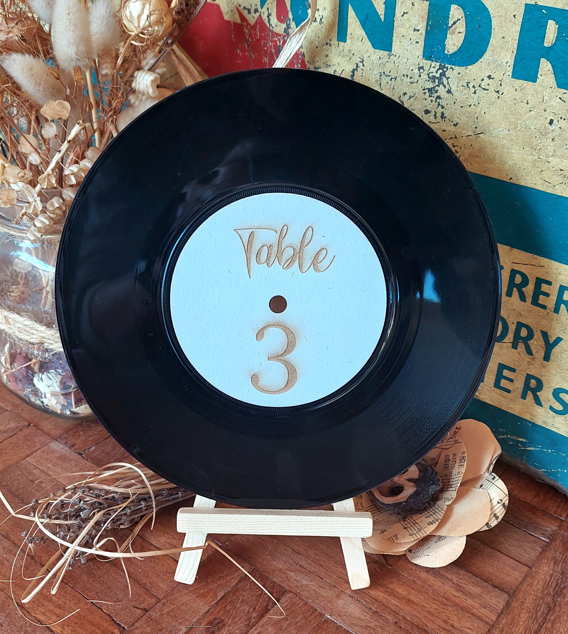 7" Record Personalised Wedding Table Number With Stand Alternative ...