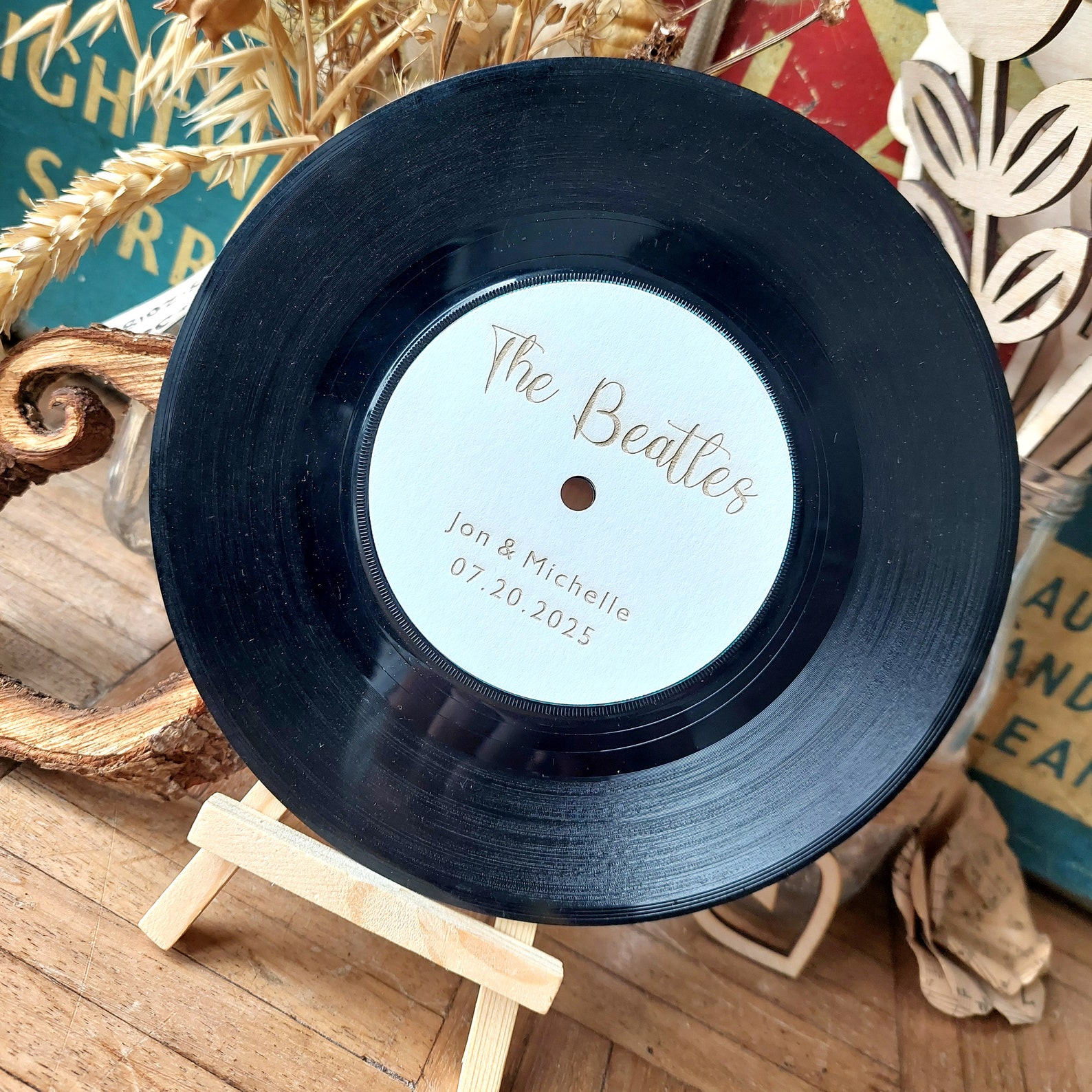 7" Record Vinyl Personalised Wedding Table Name Song/group With Stand ...