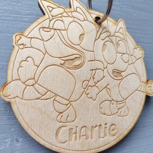 Bluey and Bingo Inspired Wooden Keyrings Book Bag Laser Engraved ...