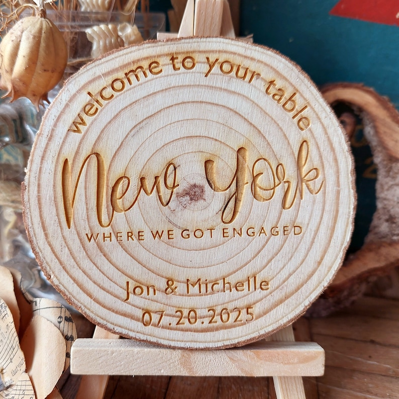 Log Slice Personalised Wedding Table Name Signs With Special Moment or ...