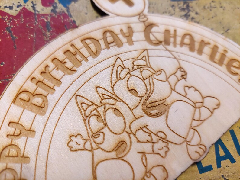 Personalised Bluey Inspired Birthday Cake Topper Laser Engraved on to ...