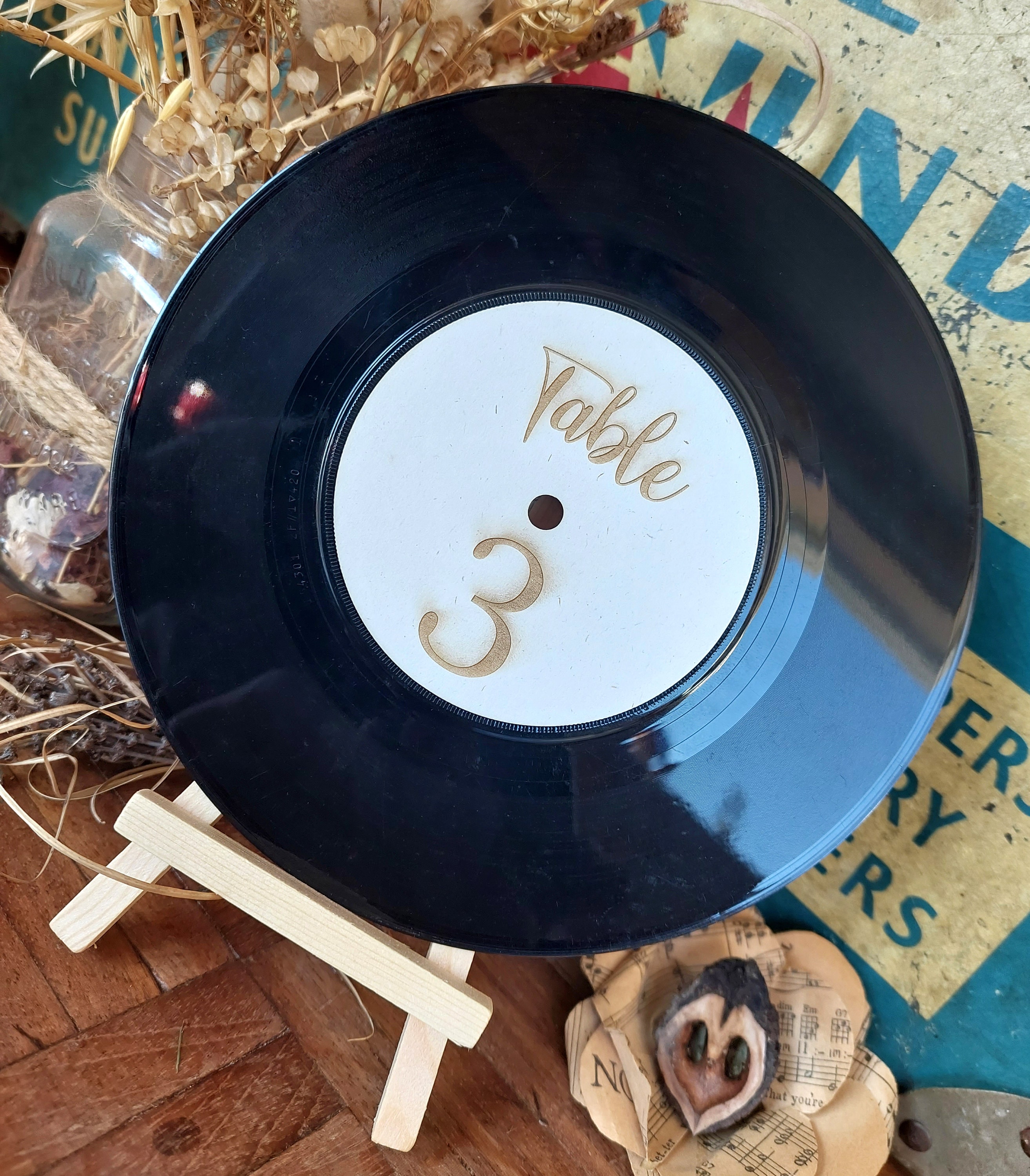 7" Record Personalised Wedding Table Number With Stand Alternative ...
