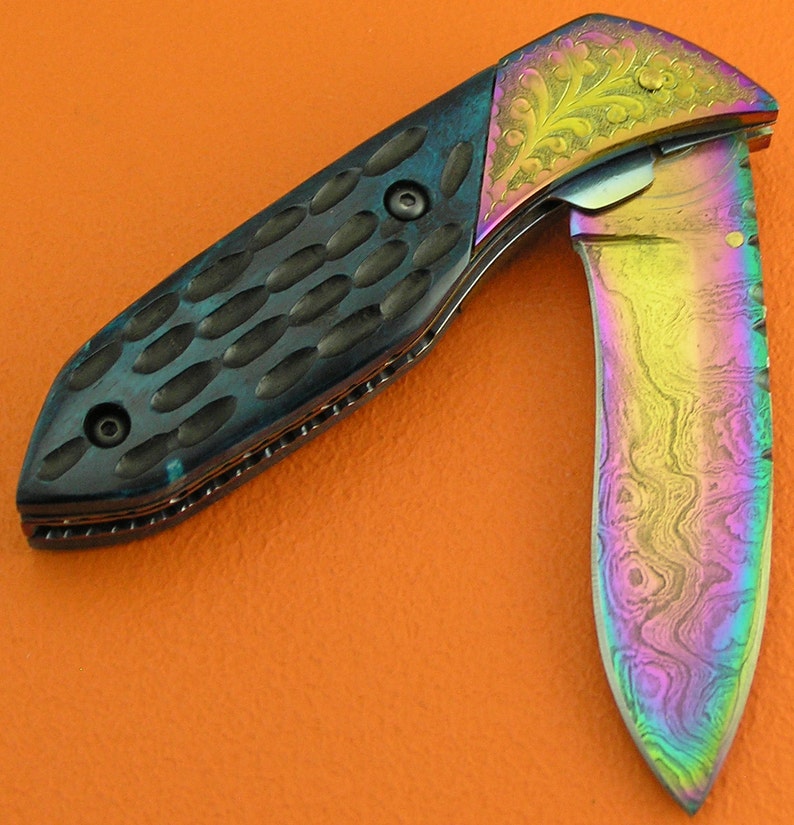 100% Handmade & Forged Titanium Coated Damascus Steel Dyed - Etsy