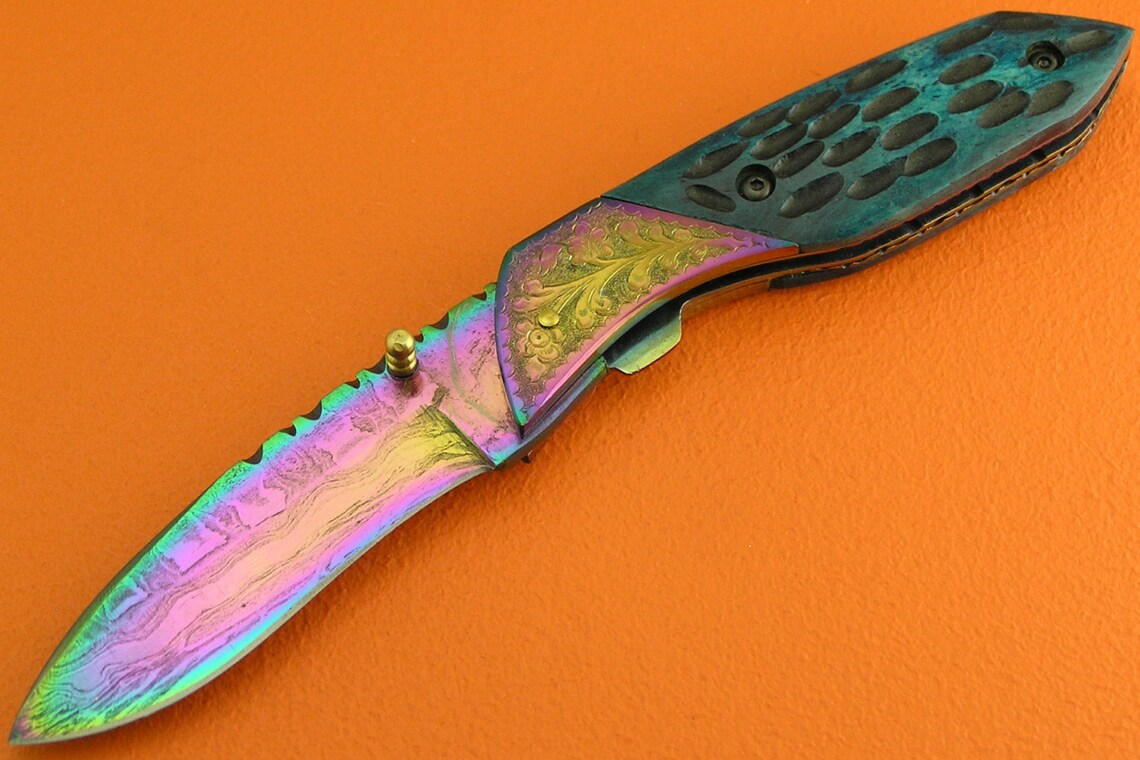 100% Handmade & Forged Titanium Coated Damascus Steel Dyed - Etsy