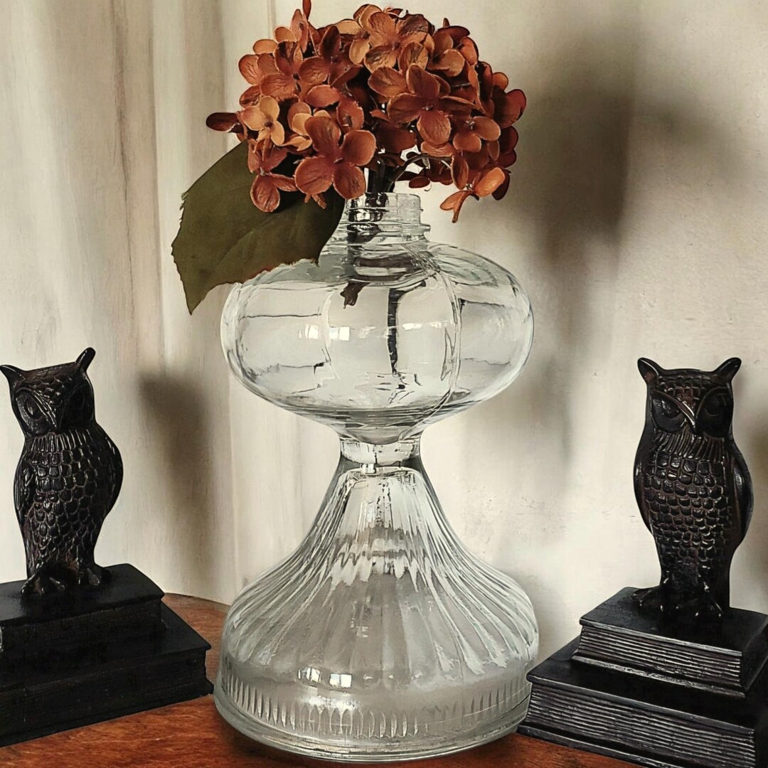 Vintage Glass Oil Lamp Base, Repurposed Shabby Victorian Gothic Shallow ...
