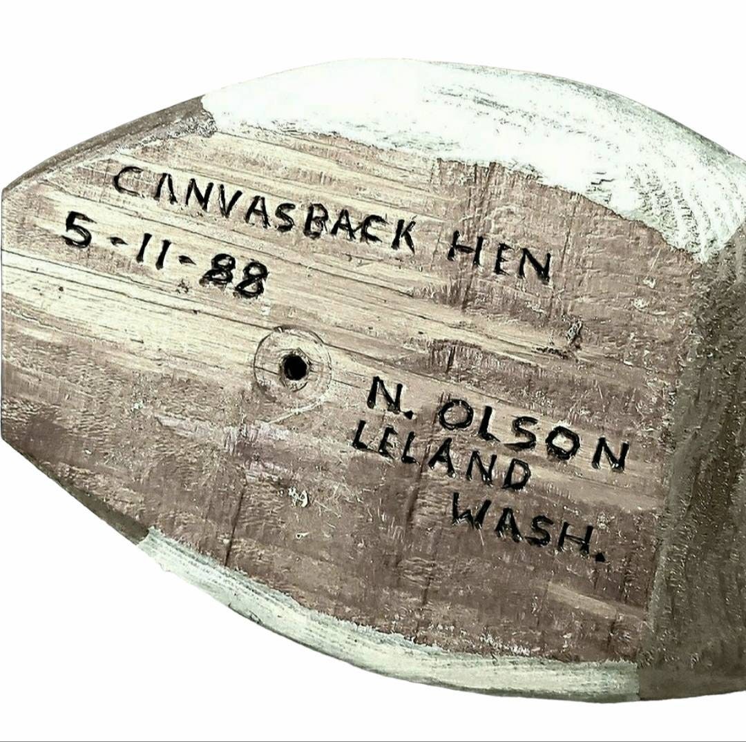 Vintage N. Olson Folk Art Wooden Duck Decoy Canvasback Hen Duck Hunter ...