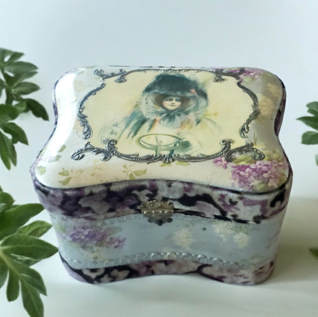 Antique 1920s Celluloid Keepsake Box, With Edwardian Lady Driver ...