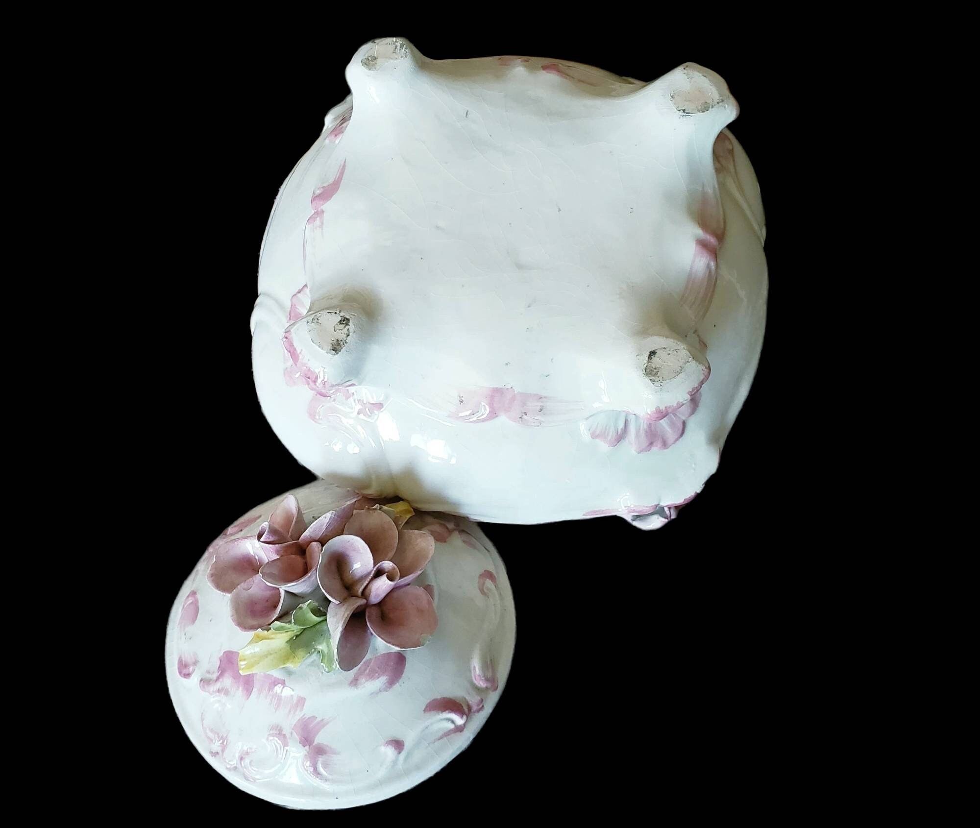 Antique Italian Capodimonte Porcelain Vanity Box Pink Floral - Etsy