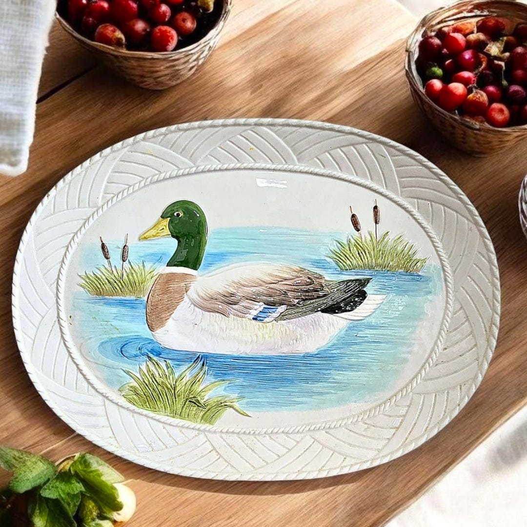 Otagiri Ironstone Serving Platter, Handpainted Mallard Duck Cabin ...