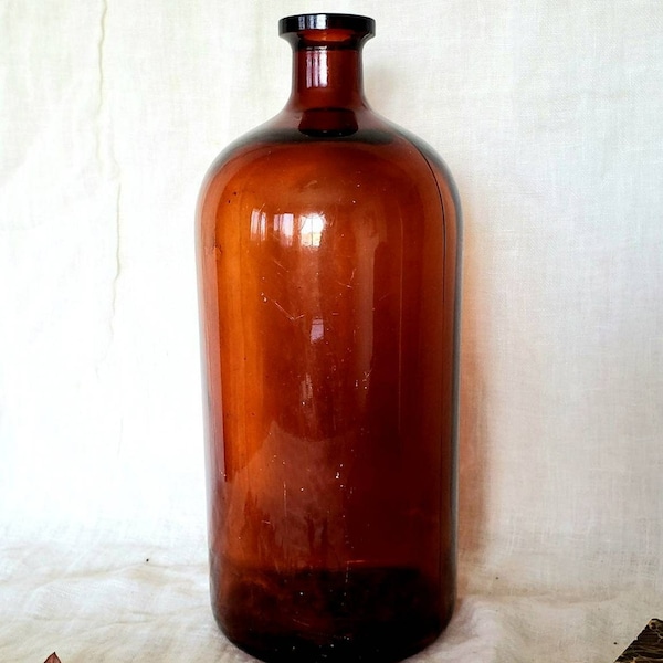 Antique Brown Glass Bottle - Etsy