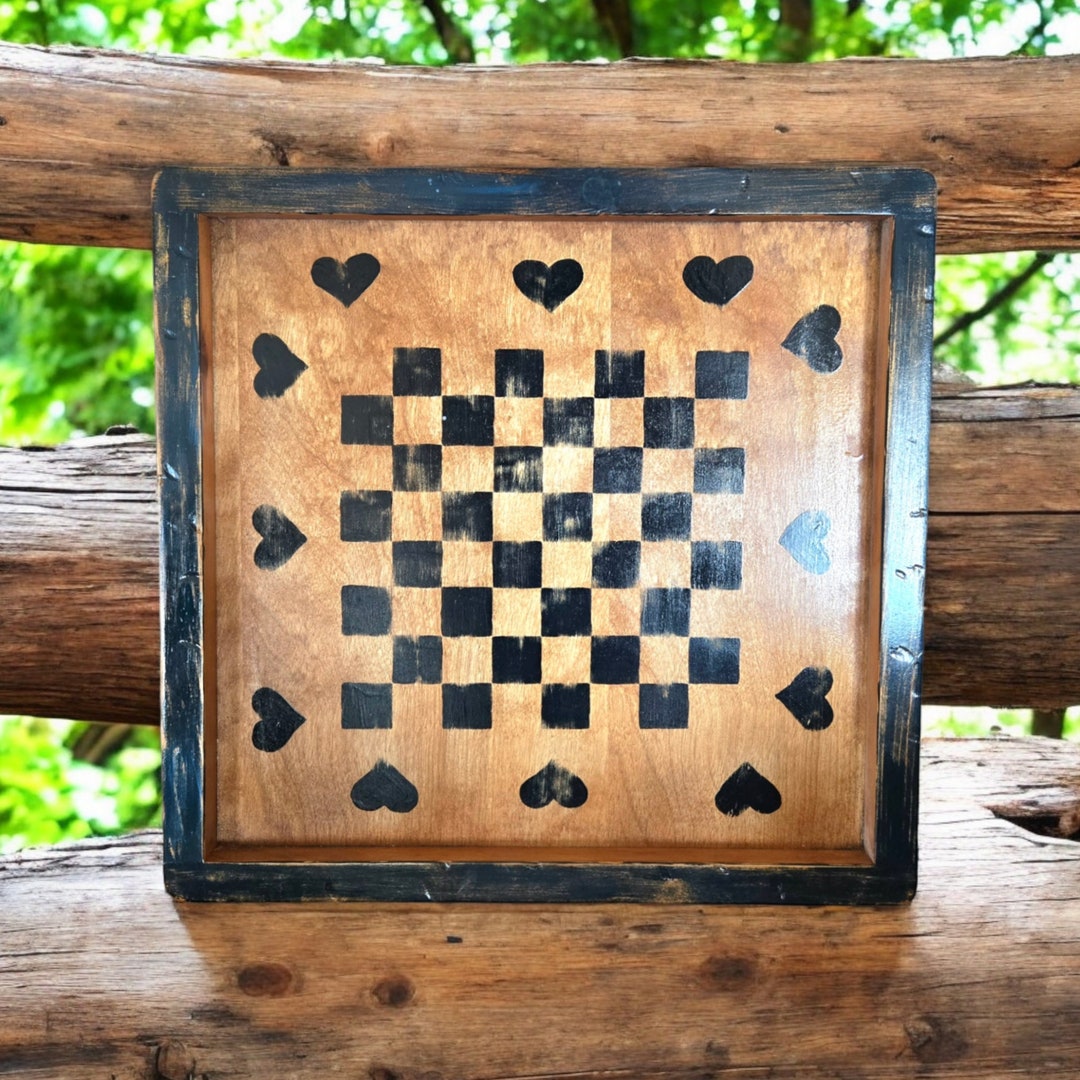 Vintage Primitive Checkerboard Gameboard, Rustic Country Farmhouse ...