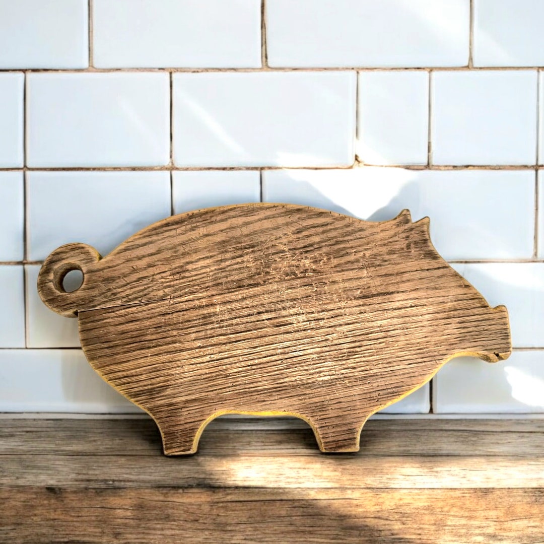 Vintage Folk Art Oak Wood Pig Cutting Board, Breadboard, Handmade ...