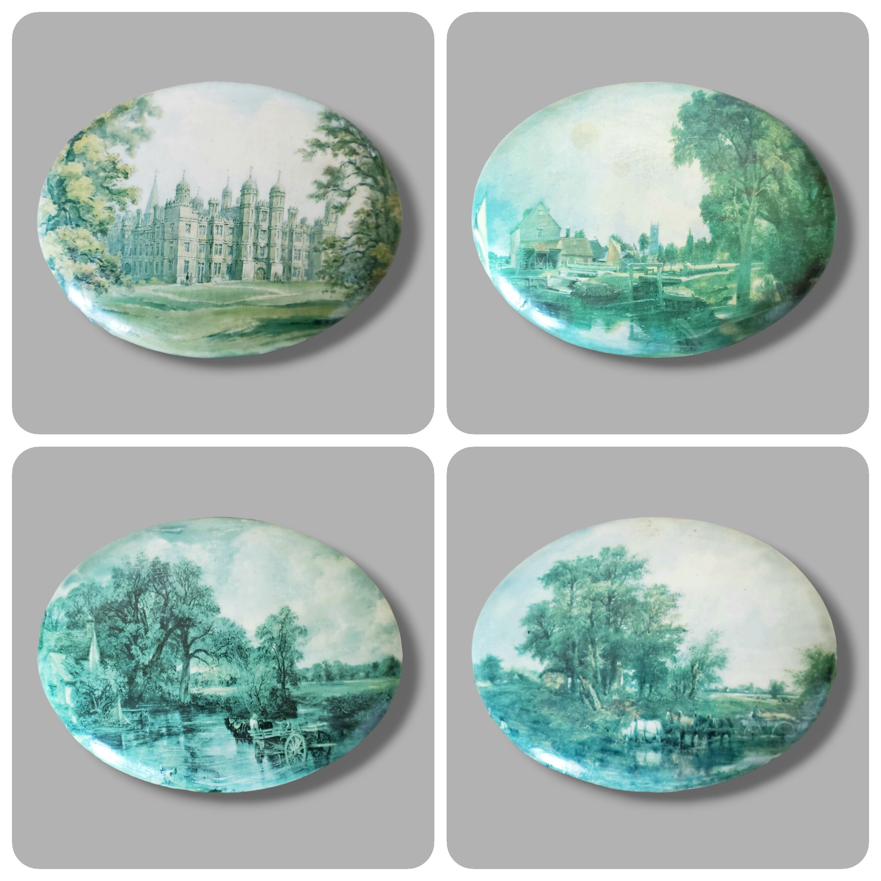Four Petite Vintage English Countryside Prints, Plaster Wall Plaques ...