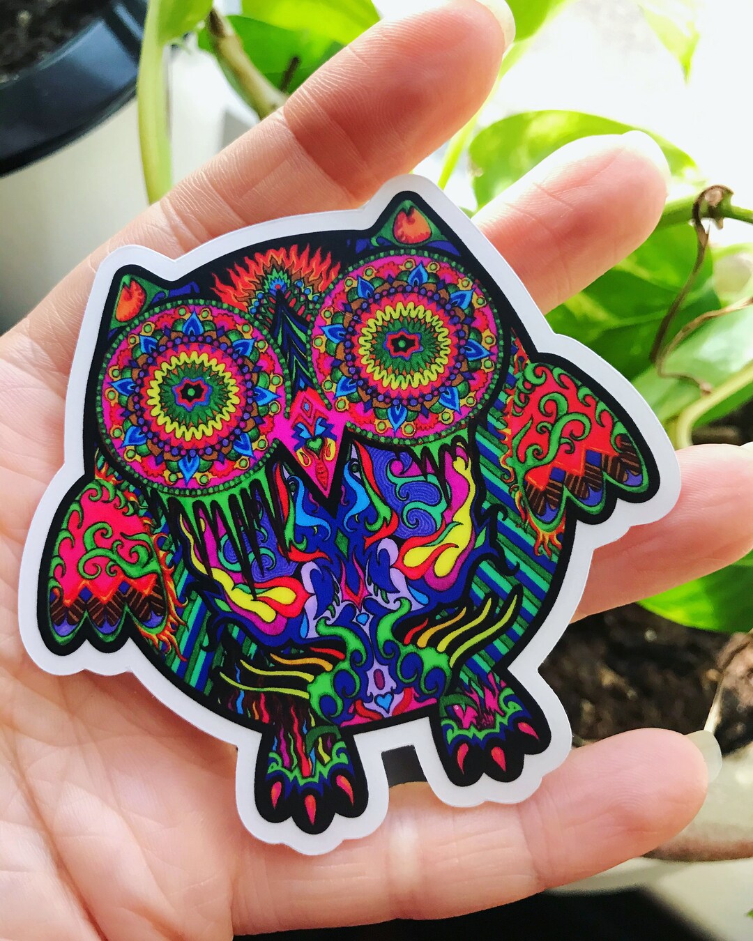 Melted, Psychedelic, Colorful, Trippy Owl Sticker - Etsy