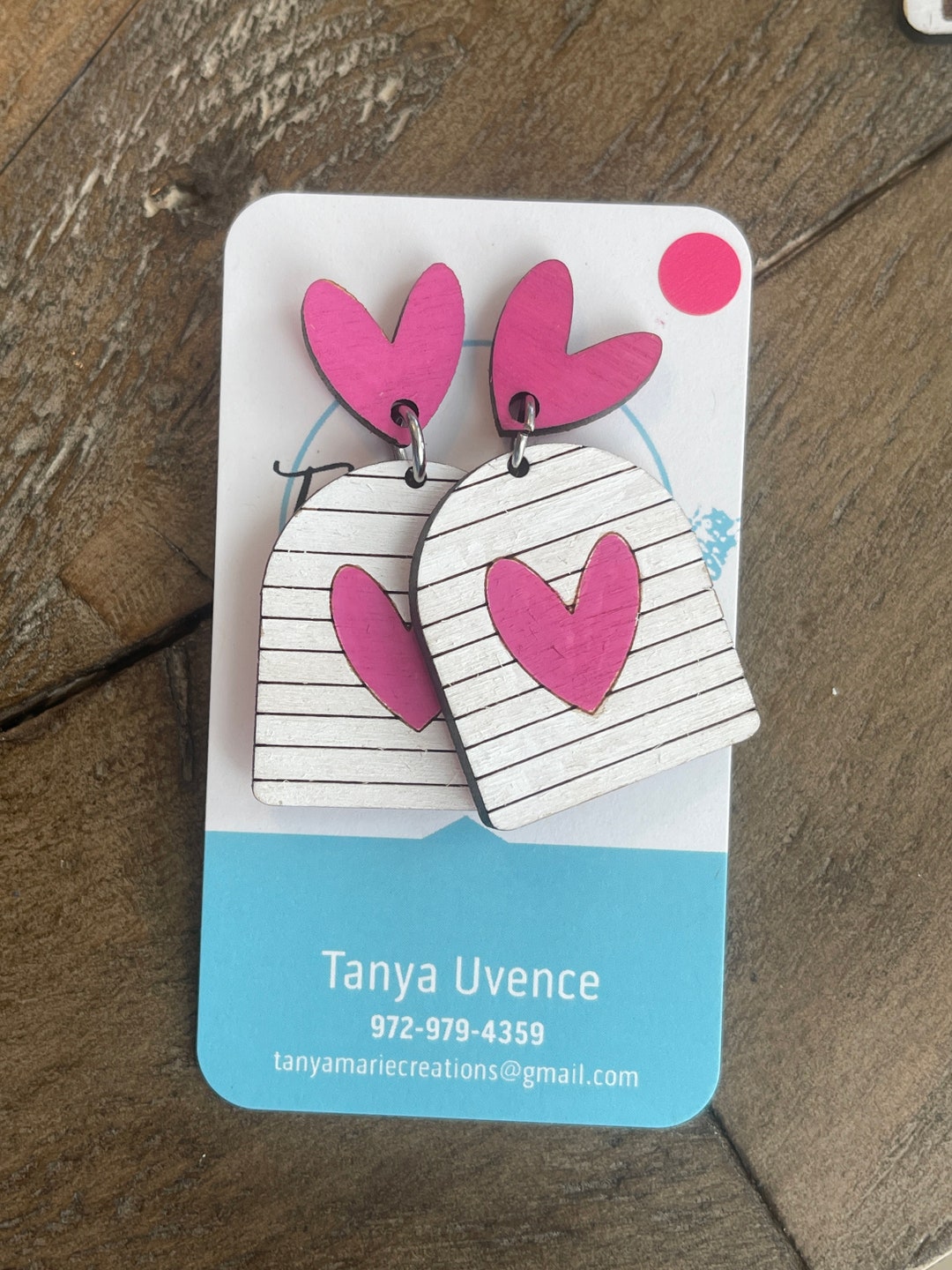 Heart Arch Stripped Heart Topper Dangle Earrings / Date Night Dangle ...