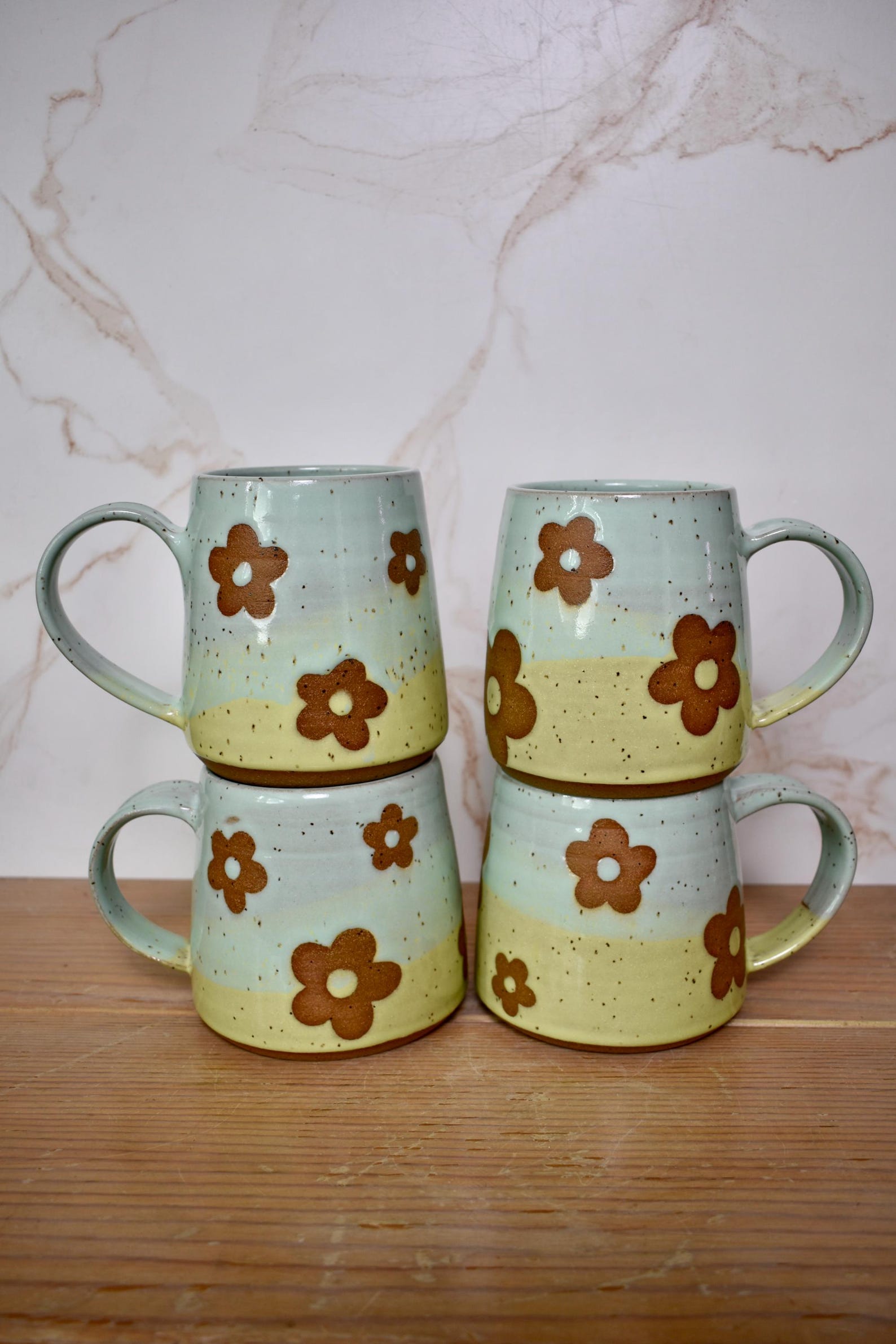 Neon Aqua and Chartreuse 70s Themed Retro Floral Ceramic Mugs - Etsy