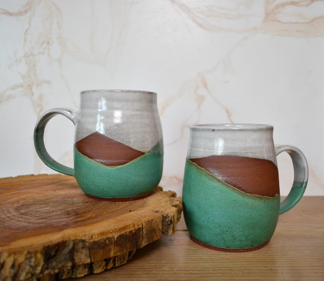 Turquoise and White Glazed Red Clay Mug, Natural Earthy Ceramic Coffee ...