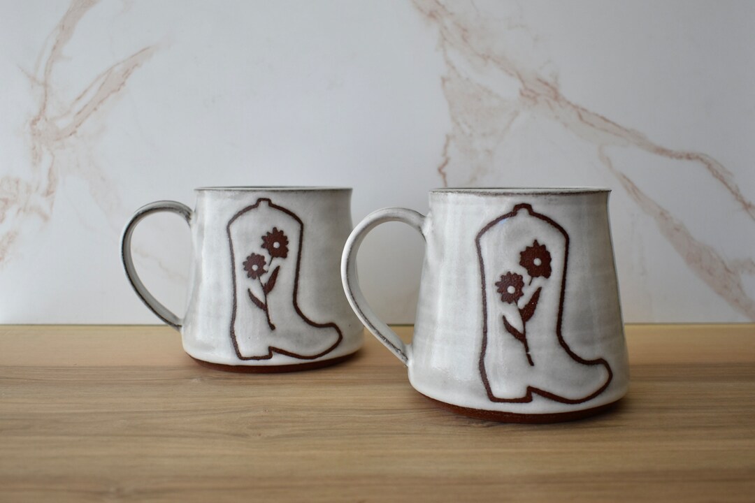 Cute Floral Cowgirl Boot Mug, White Cowboy Boot Mug With Floral Detail ...
