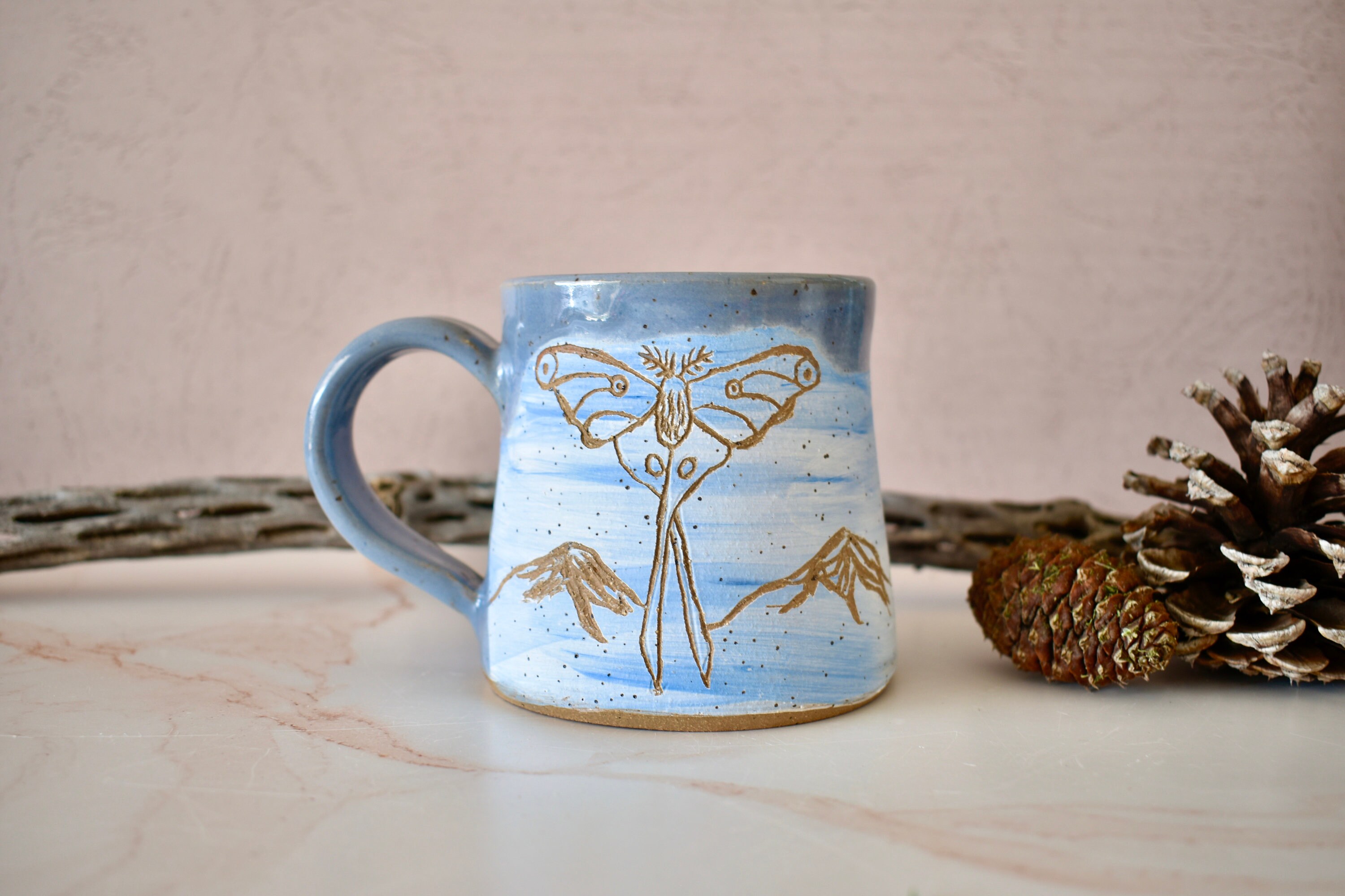 Lunar Moon Phase Moth Mug Hand-drawn Luna Moth Mug and Moon | Etsy