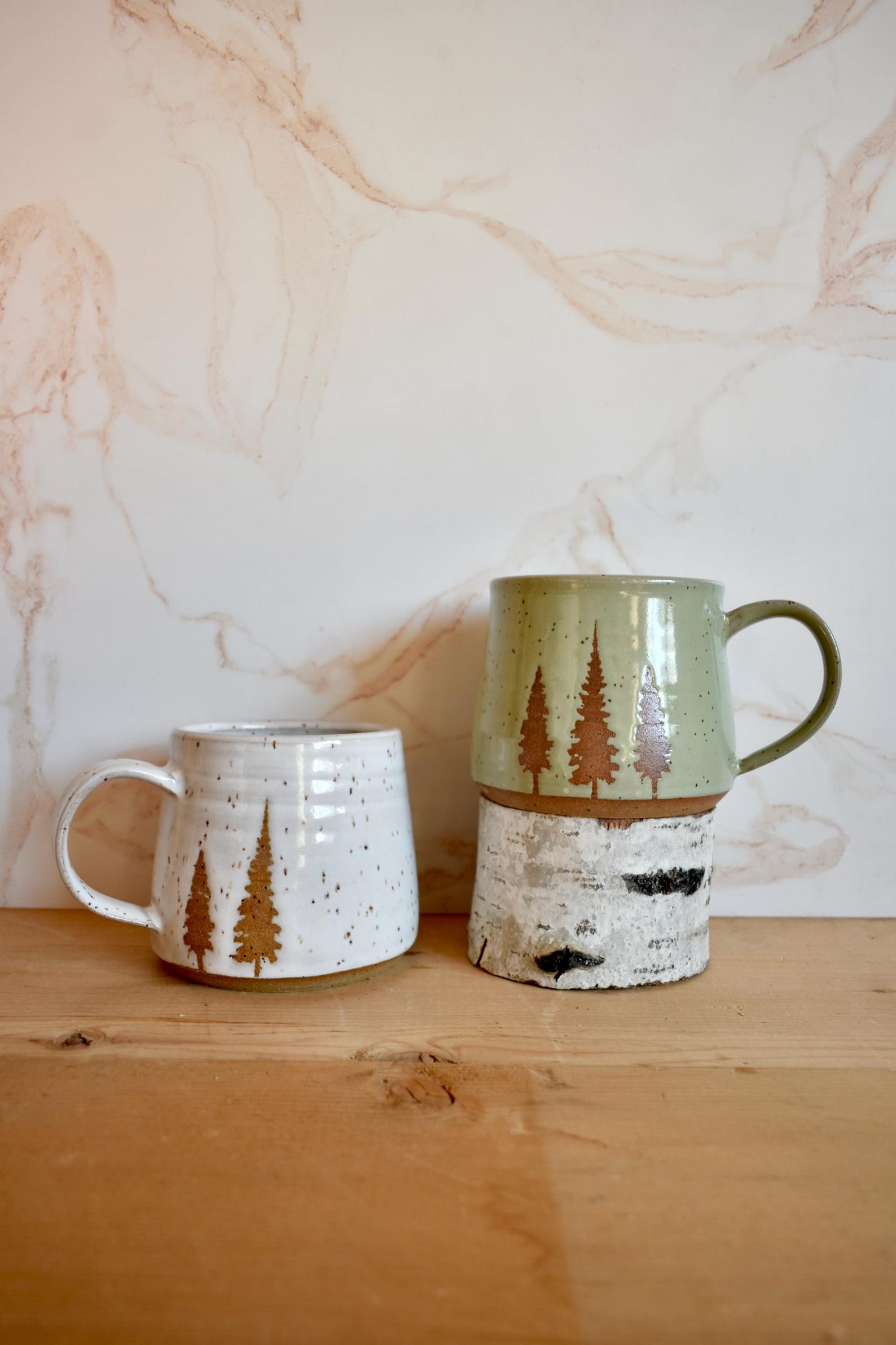 Mini Pine Tree Mug: Green Speckled Glaze, Holiday Coffee Mug - Etsy