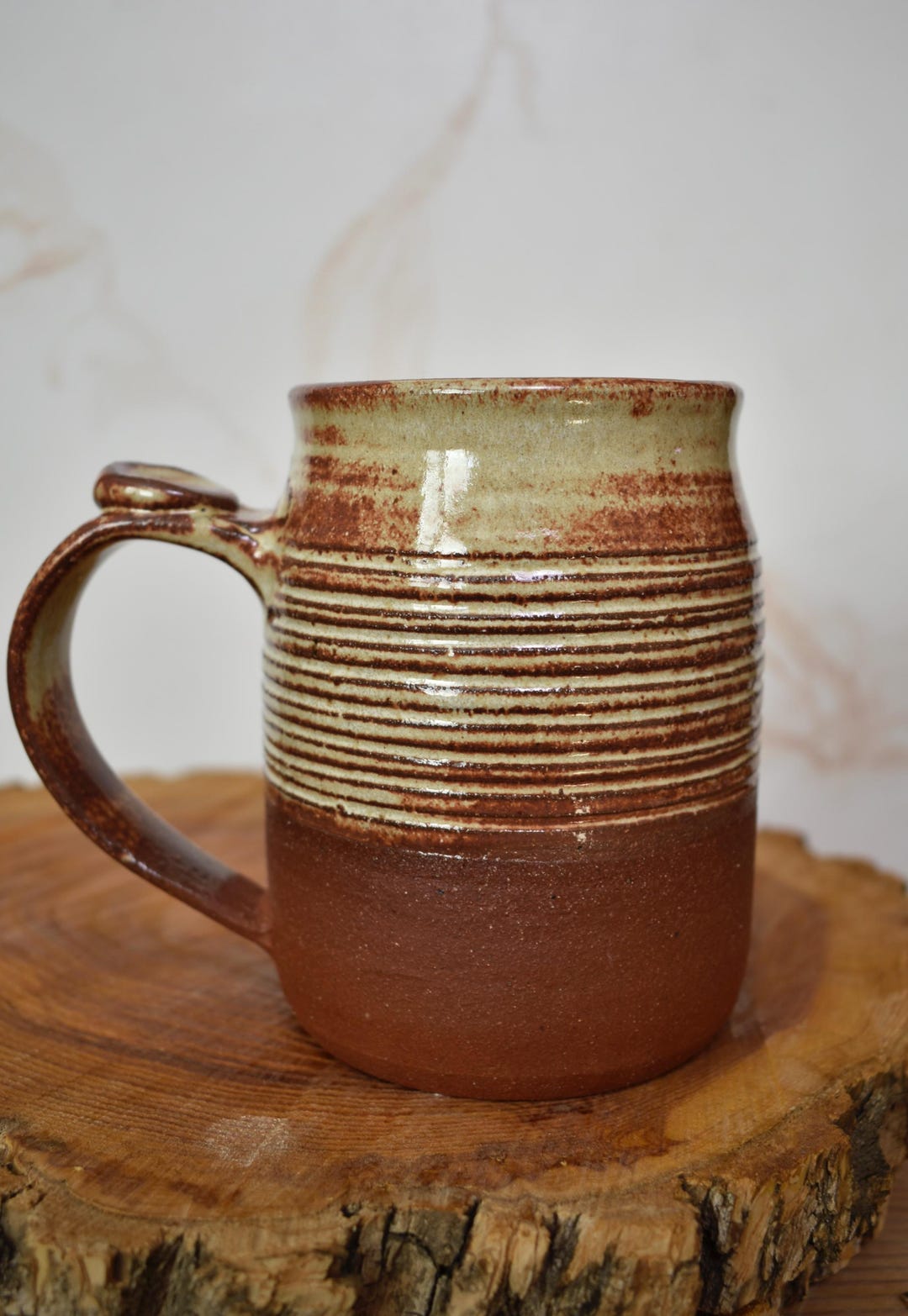 Rustic Ribbed Mason Jar Mug: Creamy Glaze, Red Clay - 15 Oz - Etsy