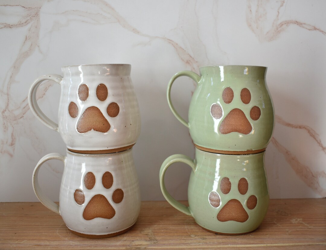 Paw Print Mugs in Green and White, Puppy Paw Mug, Dog Paw Print Mug ...
