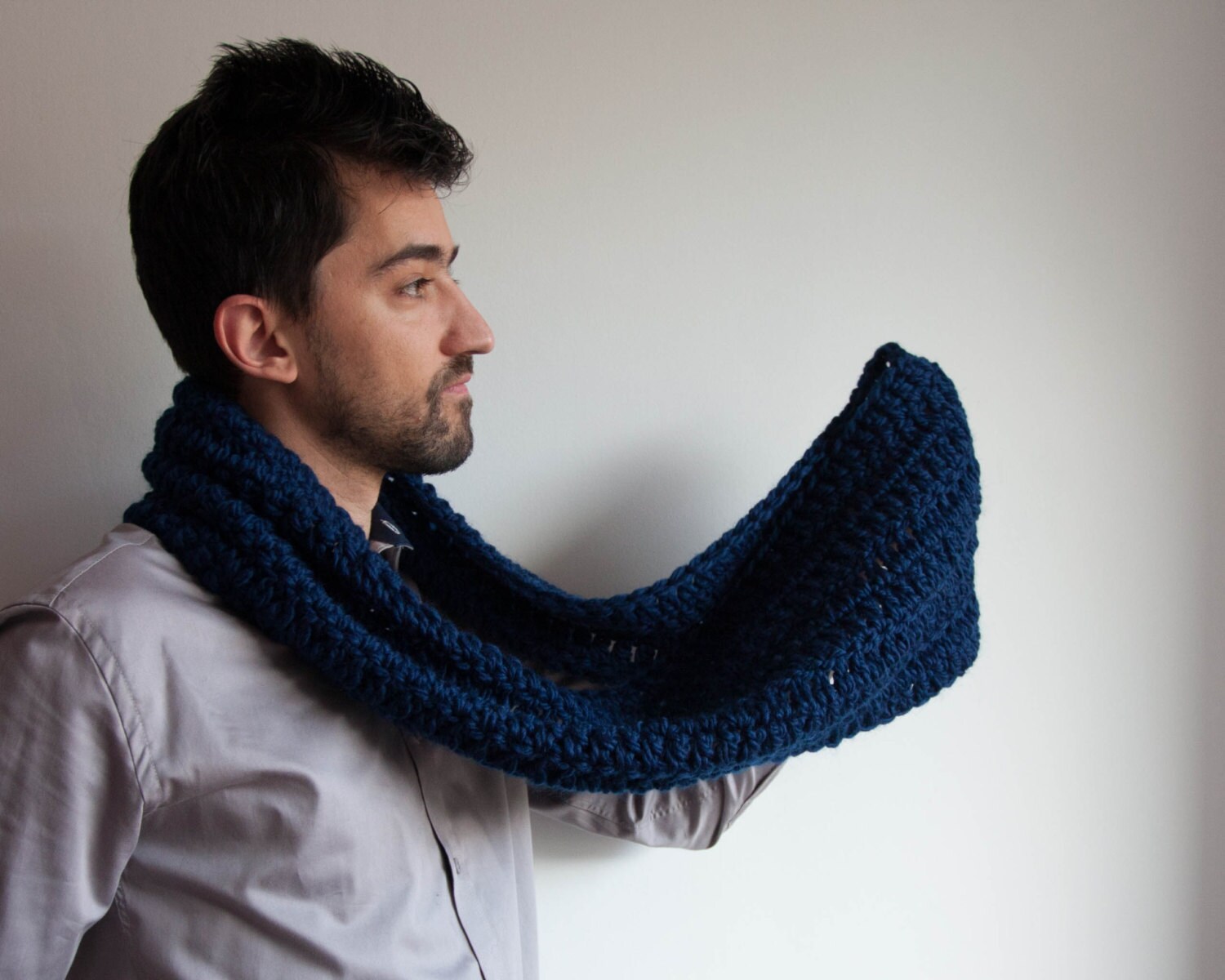 Dark Blue Infinity Scarf Blue Unisex Crochet Cowl Scarf | Etsy