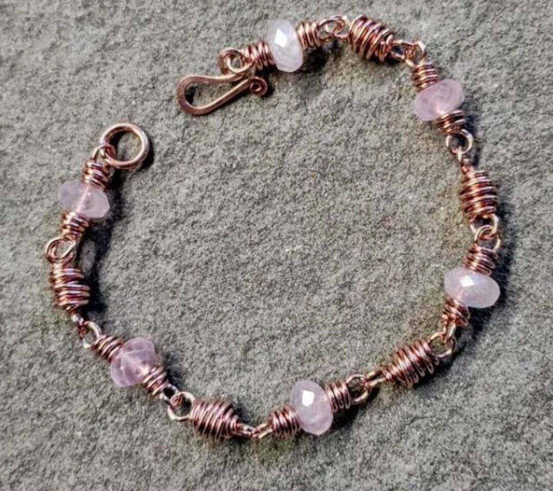 Handmade Wire Wrapped Rose Quartz Copper Bracelet 8 3/4 Inches - Etsy